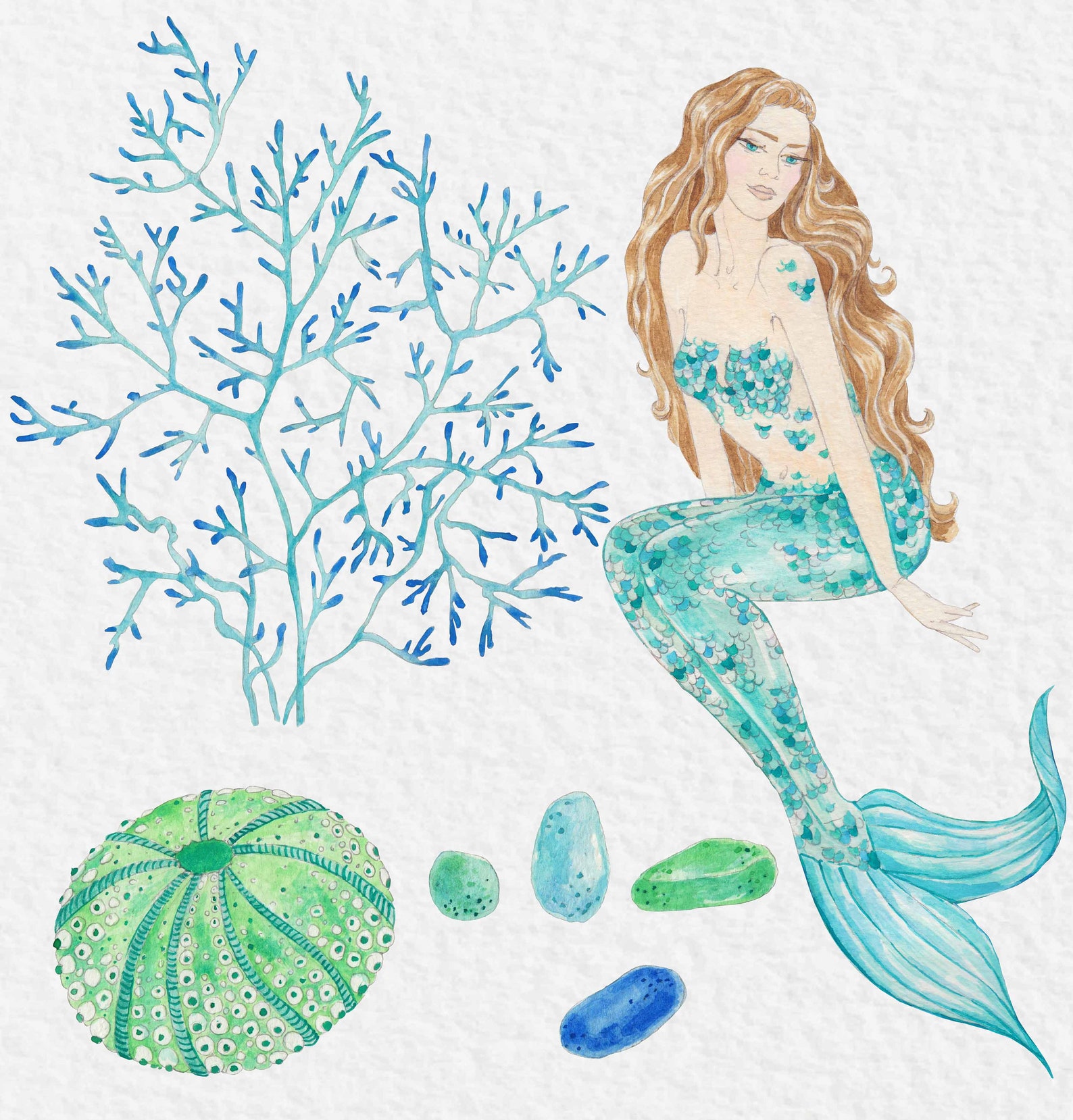 Watercolor Clipart Mermaid/watercolor Mermaid/watercolor Sea Life ...