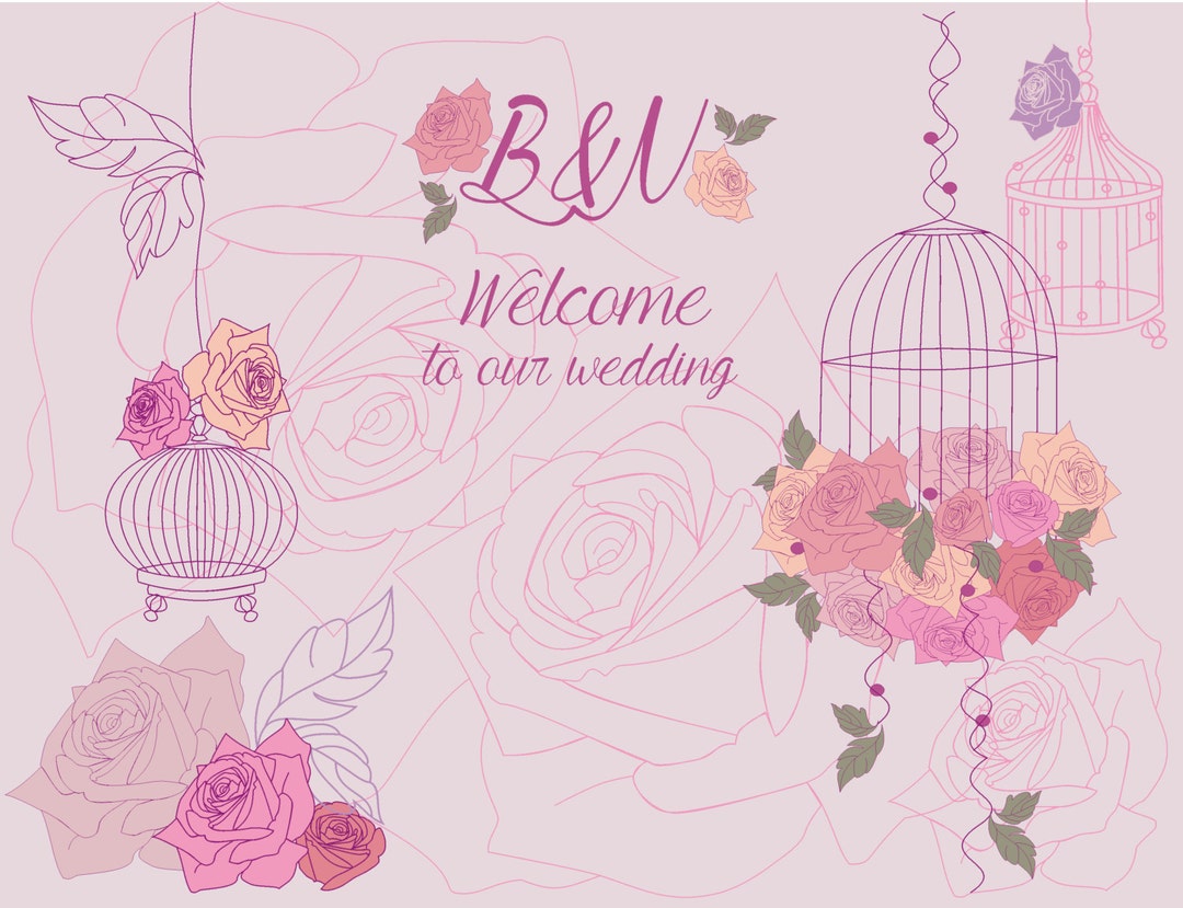 Wedding Clip Art/ Bird Cage/ Digital Clip Art/flower Clip Art/ Rose ...