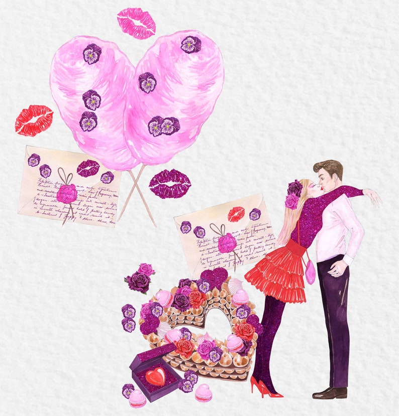 Valentine's Clip Art Watercolor Valentine's Day Clipart Love Romantic ...