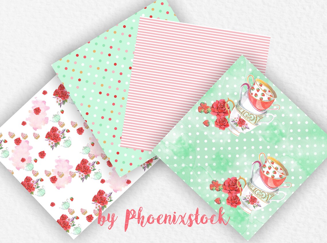 Tea Party Paper Pack Spring Paper Pack Scrapbook Watercolor Digital ...