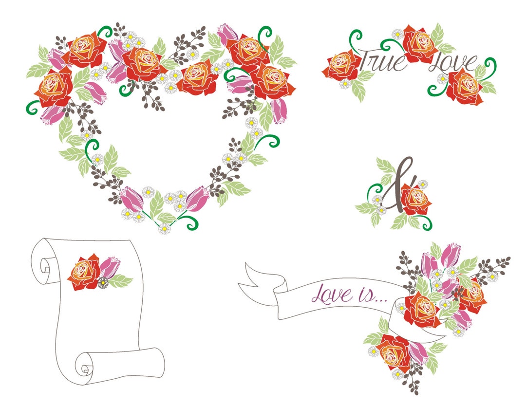 Wedding Clip Art/ Flower Clip Art/ Wreaths Flower/ Flower Hart/flower ...