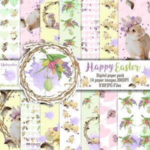 Easter Paper Pack/patterns Watercolor Backgrounds Cute Bunny/watercolor ...