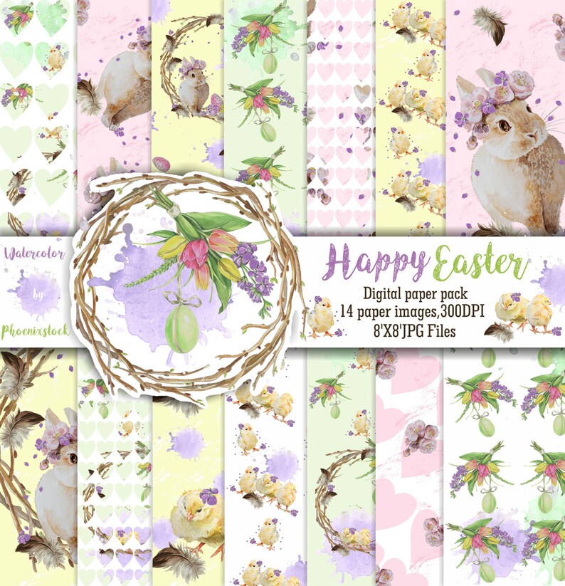 Easter Paper Pack/patterns Watercolor Backgrounds Cute Bunny/watercolor ...