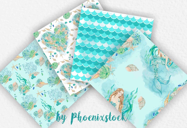 Mermaid Paper Pack Watercolor Sea Paper Pack Wedding Paper Pack ...