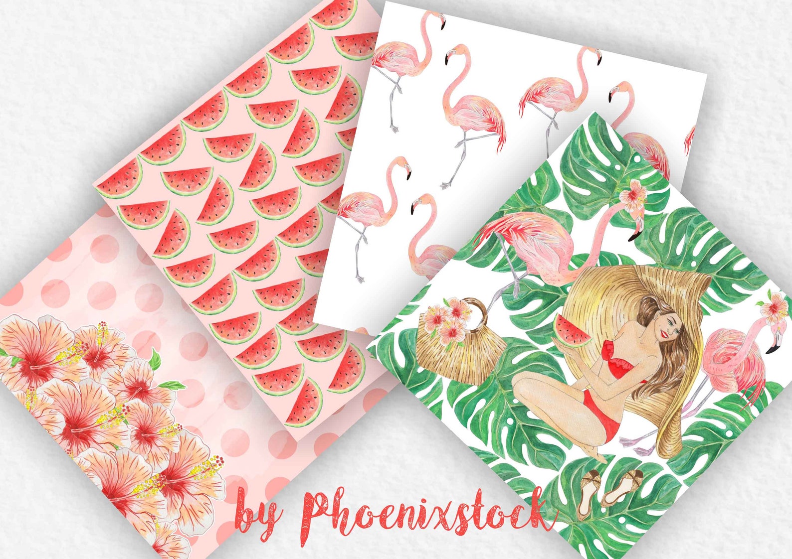 Watercolor Flamingo Paper Pack Digital Paper Flamingo Scrapbook Summer ...