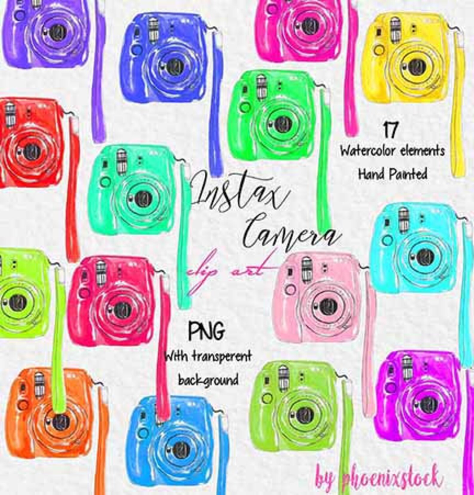 Watercolor Clip Art Camera Instax Clipart Instagram Cameras Colourful ...