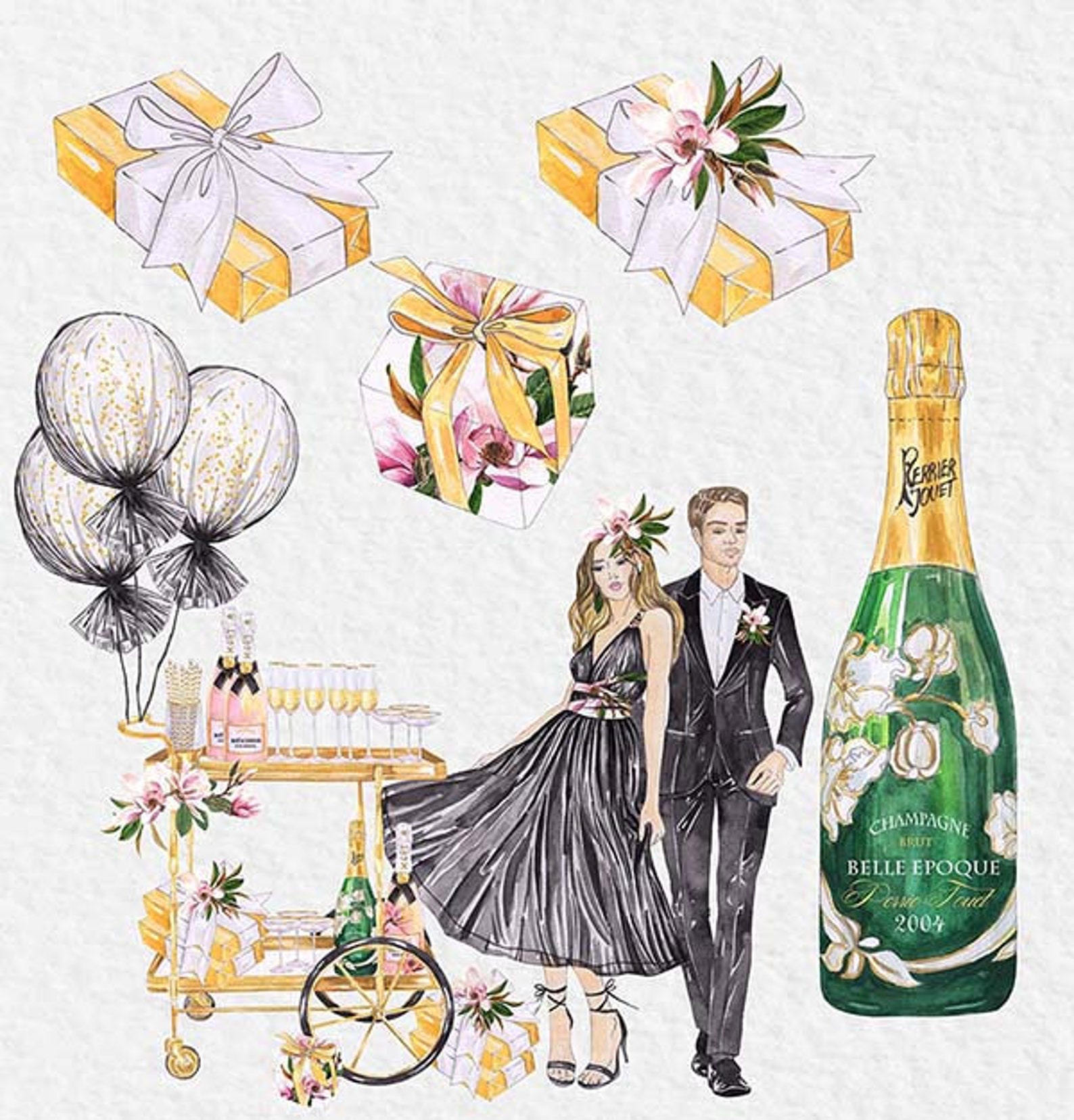 Watercolor New Year Clip Art New Year Eve Wedding Clip Art Scrapbooking ...