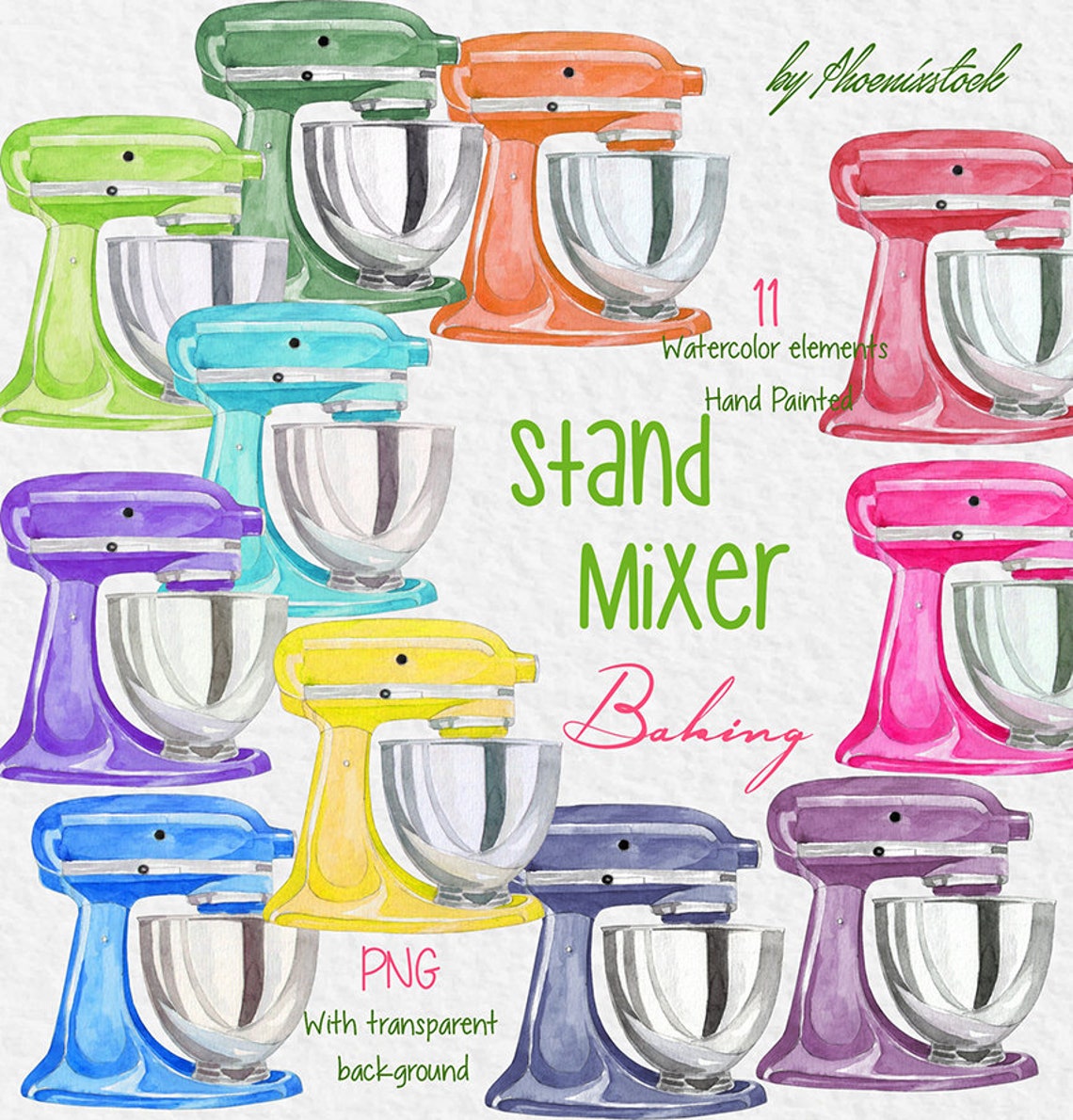 Watercolor Clip Art Kitchen Electric Mixer Stand Mixer Home and Kitchen ...