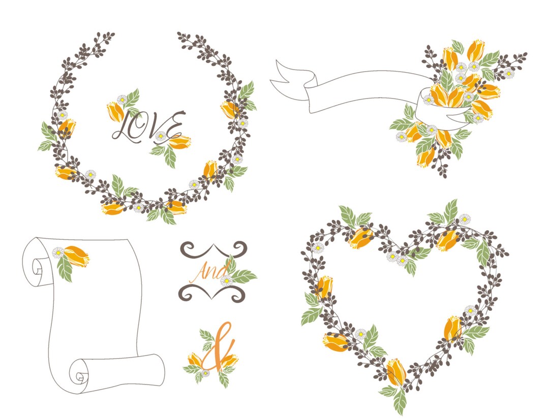 Wedding Clip Art/ Flower Clip Art/ Wreaths Flower/ Flower Hart/flower ...