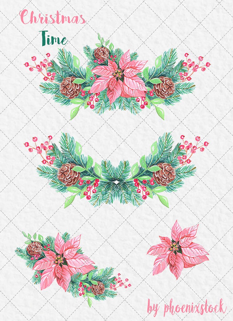 Watercolor Christmas Clipart/ Christmas Wreath Clip Art/ Watercolor ...