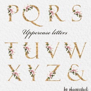 Gold Alphabet Foil Effect Floral Alphabet Clip Art Wedding Bridal Logo ...