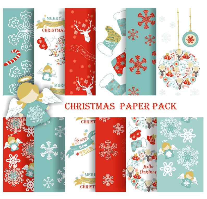 Christmas Paper Pack / Christmas Clip Art/ 12 Digital Scrapbook ...