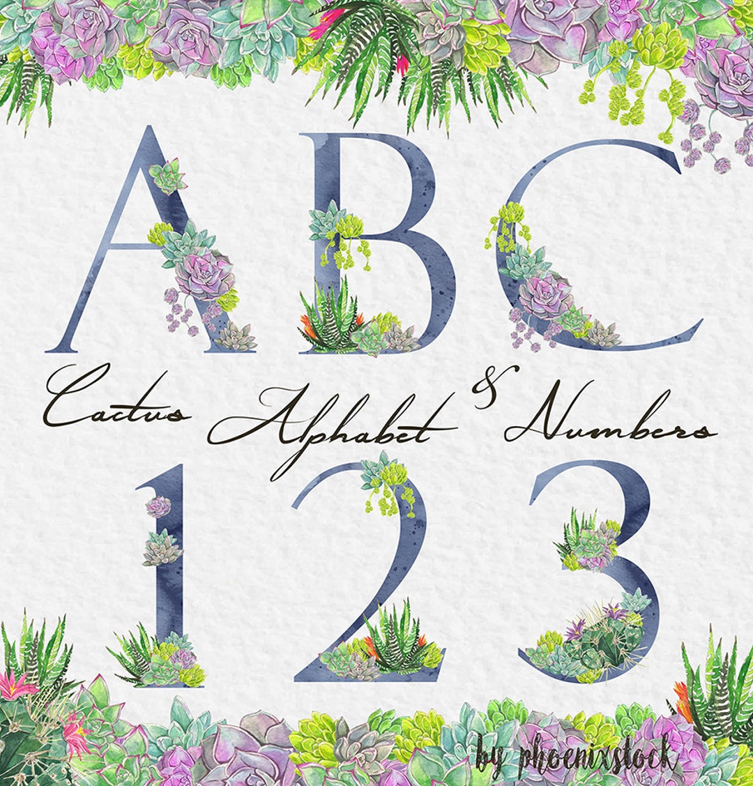 Watercolor Cactus Alphabet Succulent Watercolor Clipart Alphabet Floral ...