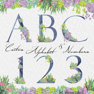 Watercolor Cactus Alphabet Succulent Watercolor Clipart Alphabet Floral ...