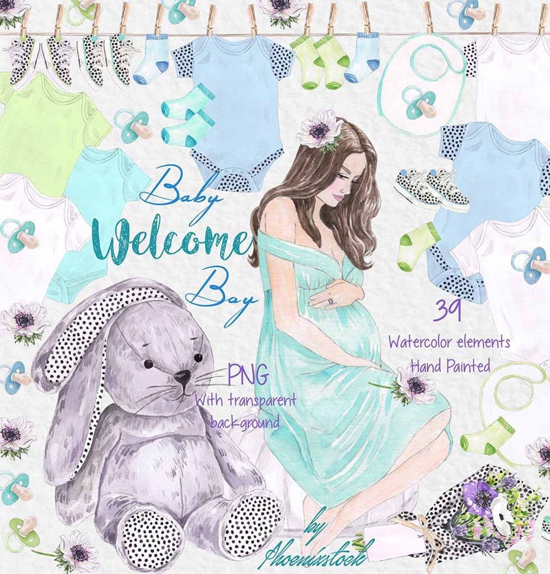 Watercolor Clip Art Baby Shower Boy Nursery Clipart Scrapbooking Baby ...