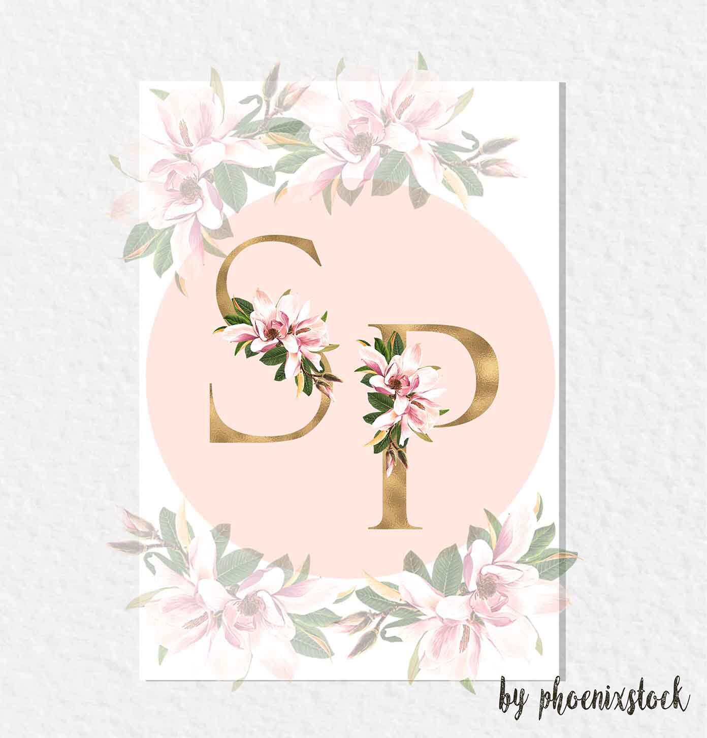Gold Alphabet Foil Effect Floral Alphabet Clip Art Wedding Bridal Logo ...