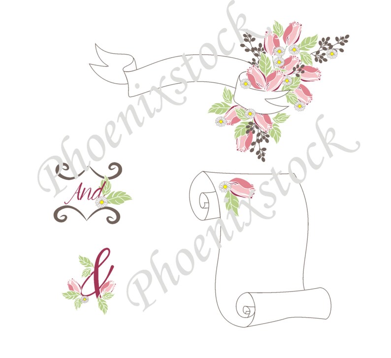 Wedding Clip Art/ Flower Clip Art/ Wreaths Flower/ Flower Hart/flower ...