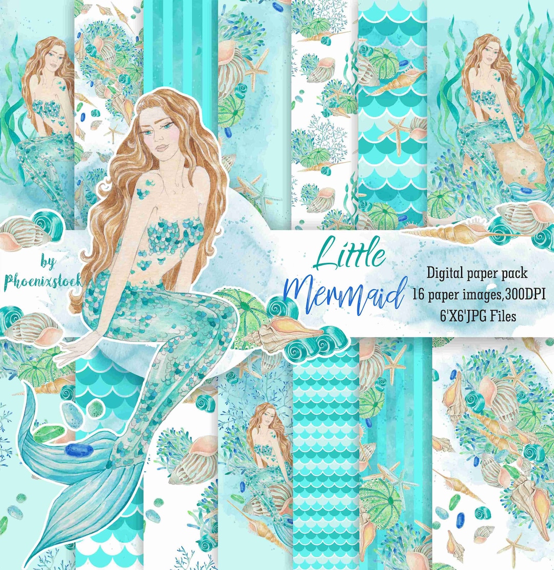 Mermaid Paper Pack Watercolor Sea Paper Pack Wedding Paper Pack ...