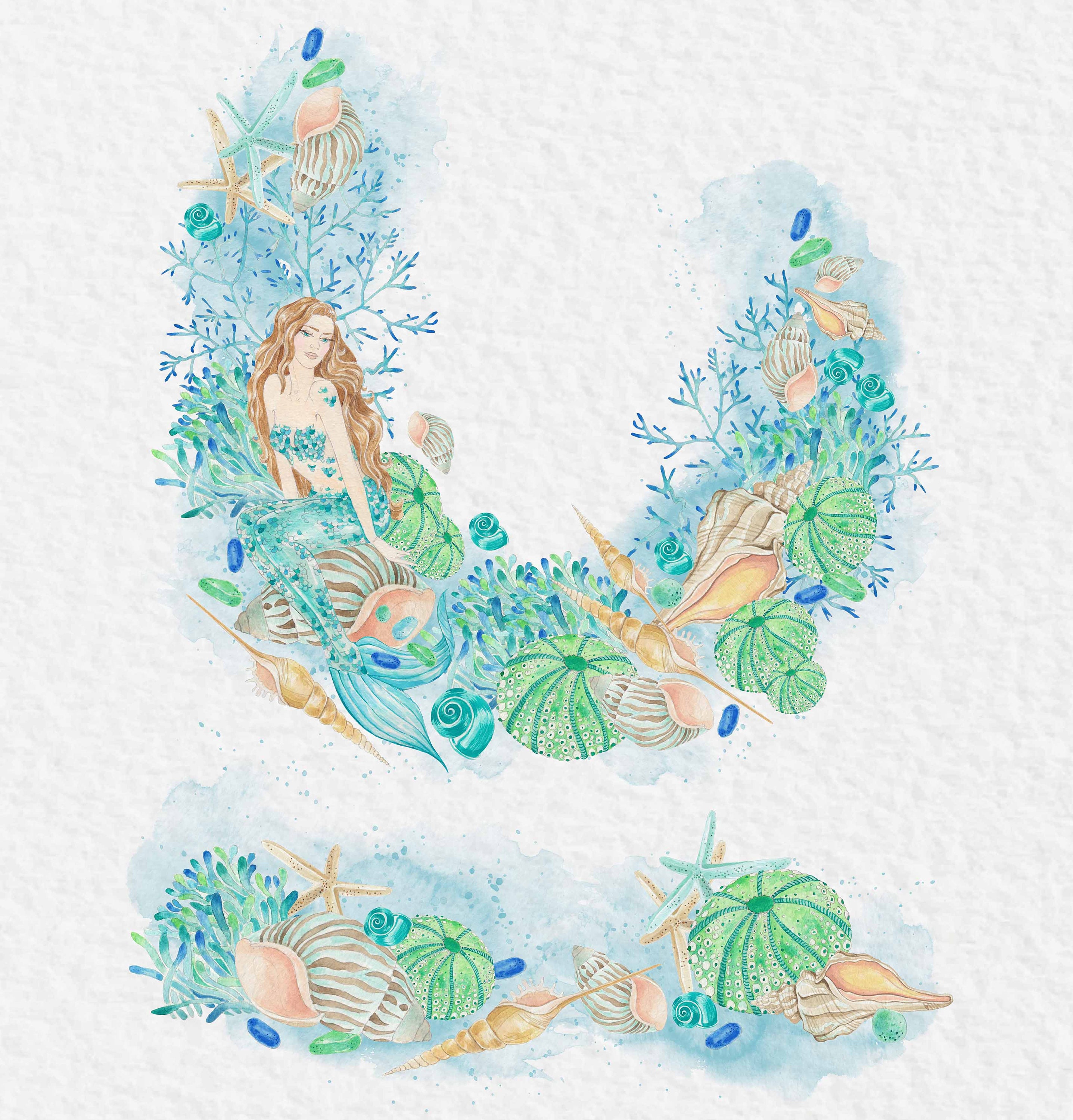 Watercolor Clipart Mermaid/watercolor Mermaid/watercolor Sea Life ...
