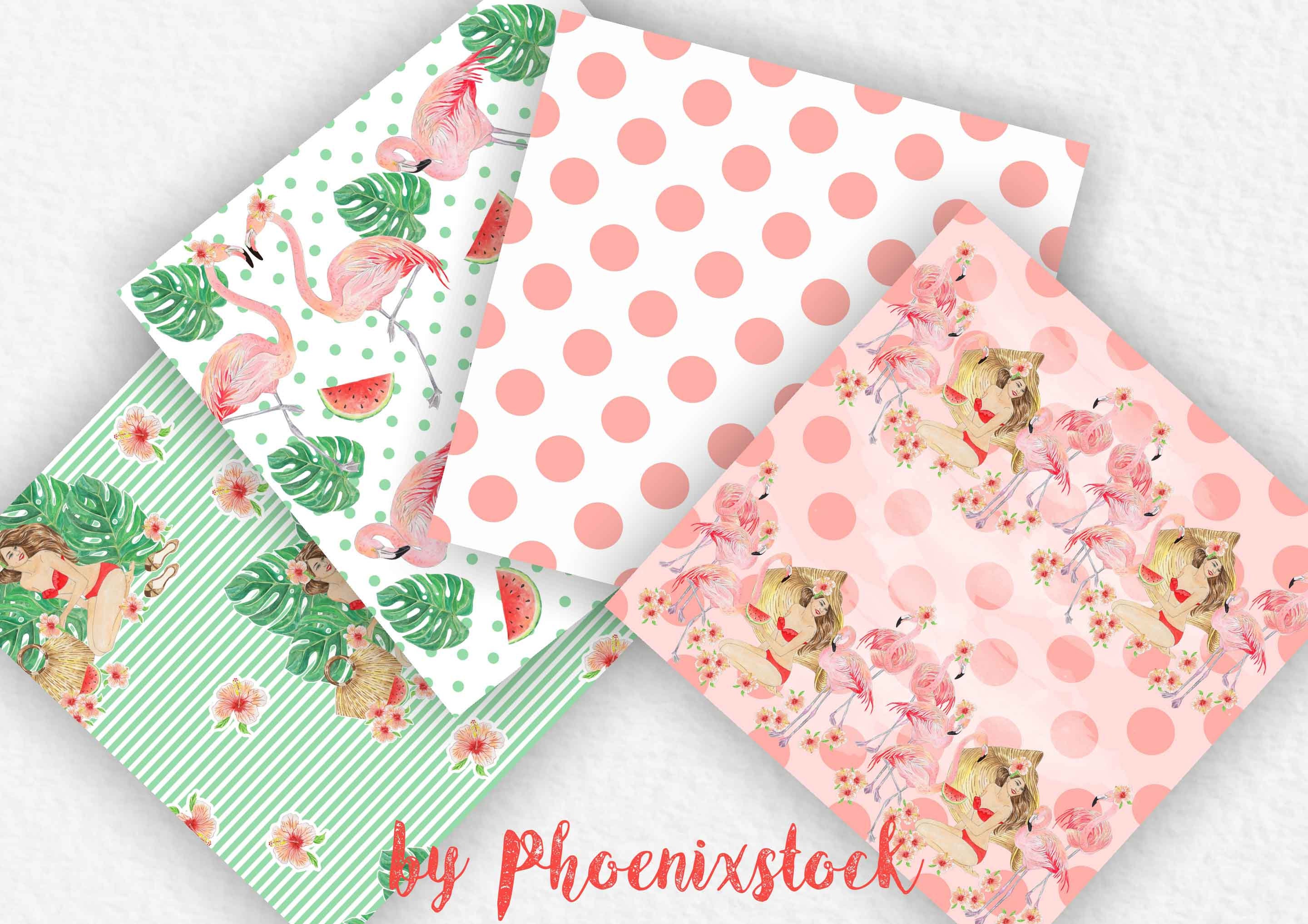 Watercolor Flamingo Paper Pack Digital Paper Flamingo Scrapbook Summer ...
