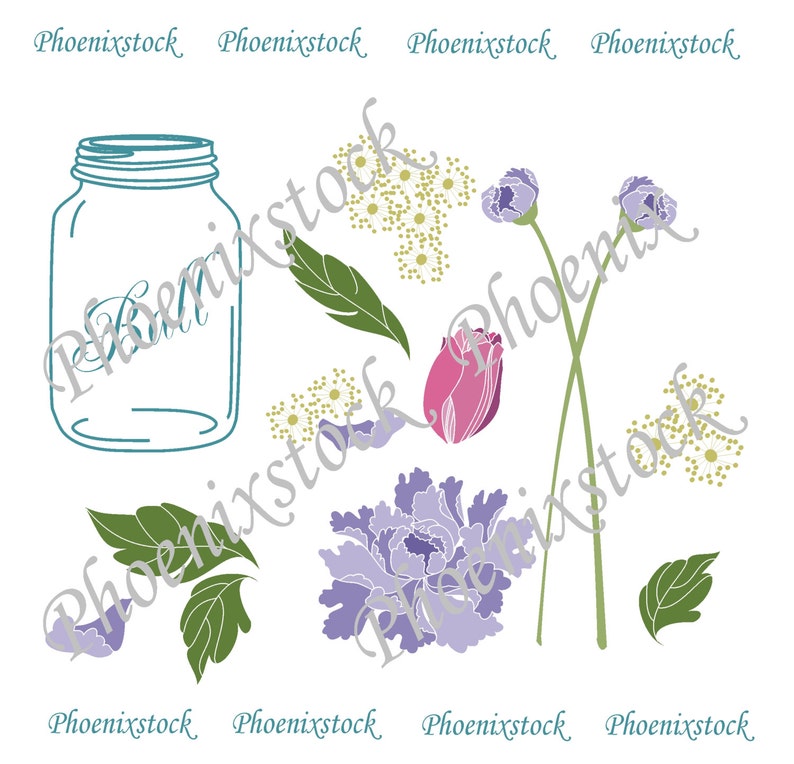 Wedding Clip Art/ Mason Jar Bouquet / Digital Clip Art/flower Clip Art ...