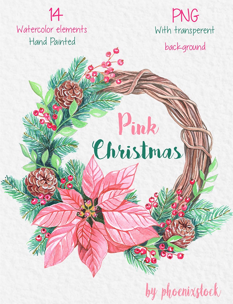 Watercolor Christmas Clipart/ Christmas Wreath Clip Art/ Watercolor ...