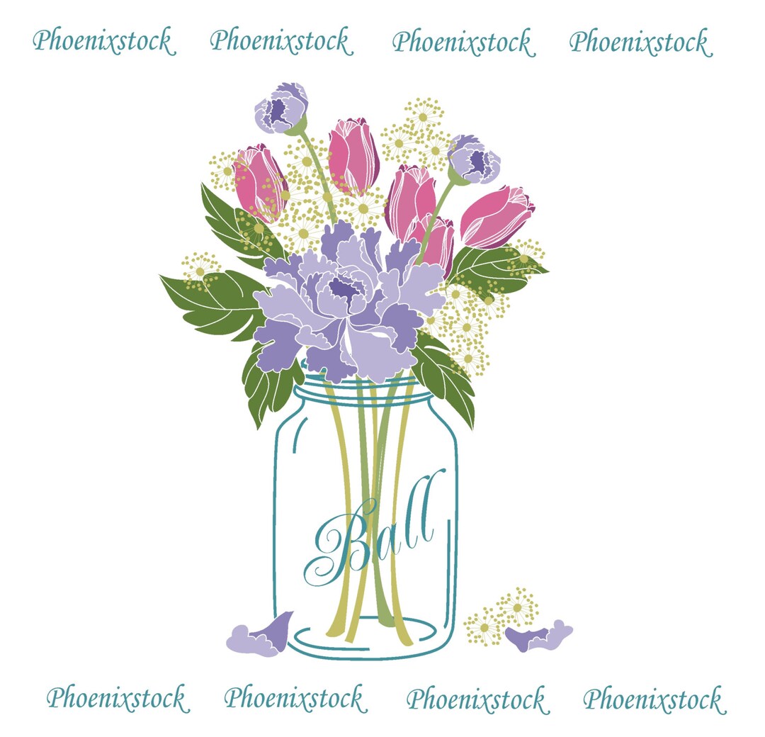 Wedding Clip Art/ Mason Jar Bouquet / Digital Clip Art/flower Clip Art ...