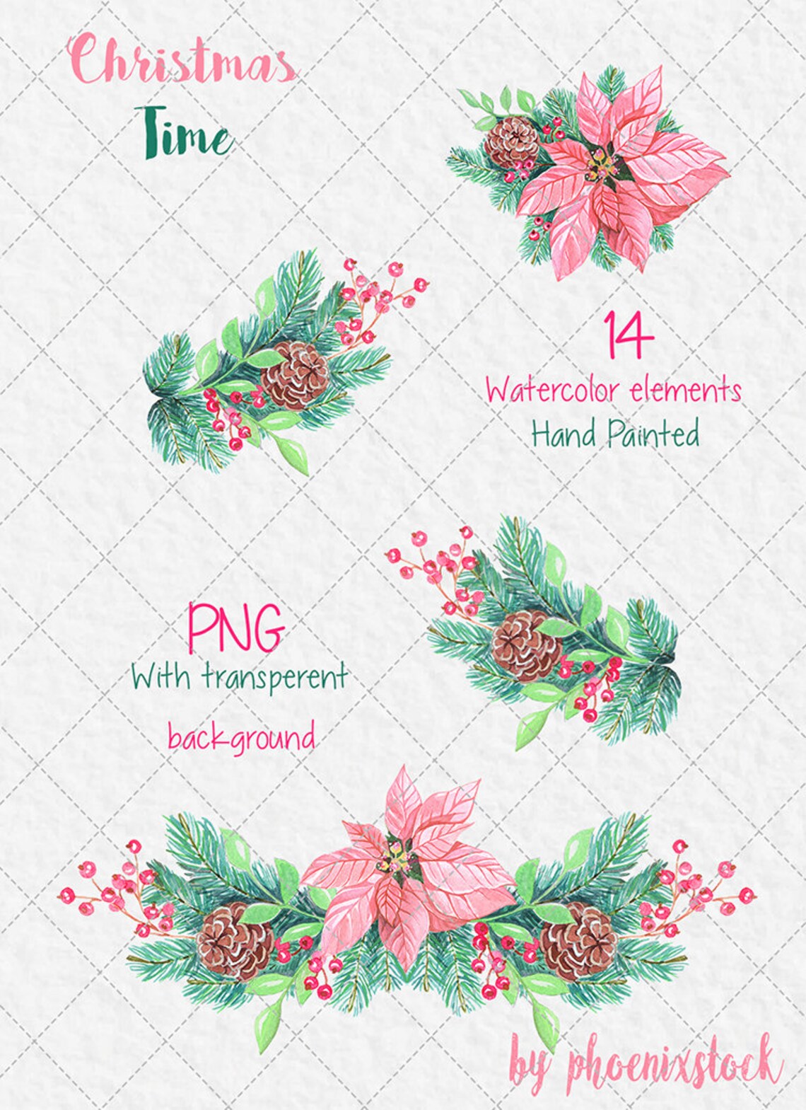 Watercolor Christmas Clipart/ Christmas Wreath Clip Art/ Watercolor ...