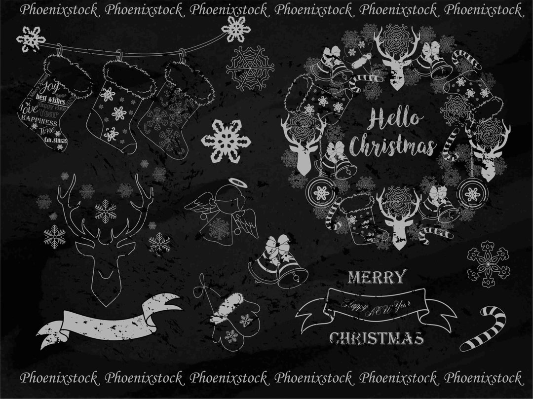 Chalkboard Christmas Clipart, Wreaths, Banners, Chalk. Clip Art for ...