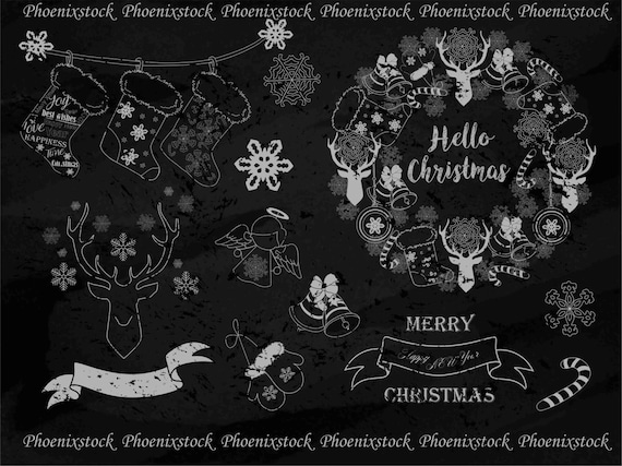 Chalkboard Christmas Clipart Wreaths Banners Chalk. Clip | Etsy