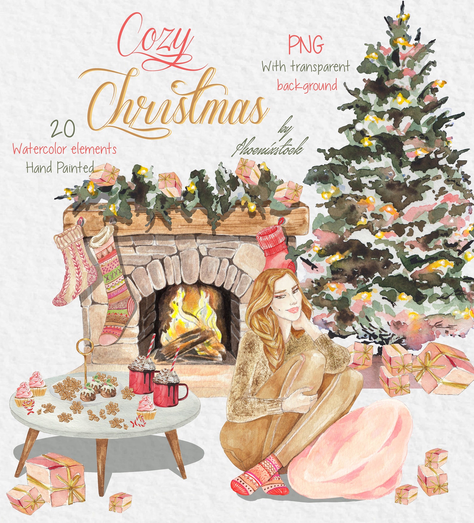 Christmas Clip Art Girl/watercolor Christmas/cozy Girl/watercolor Girl ...