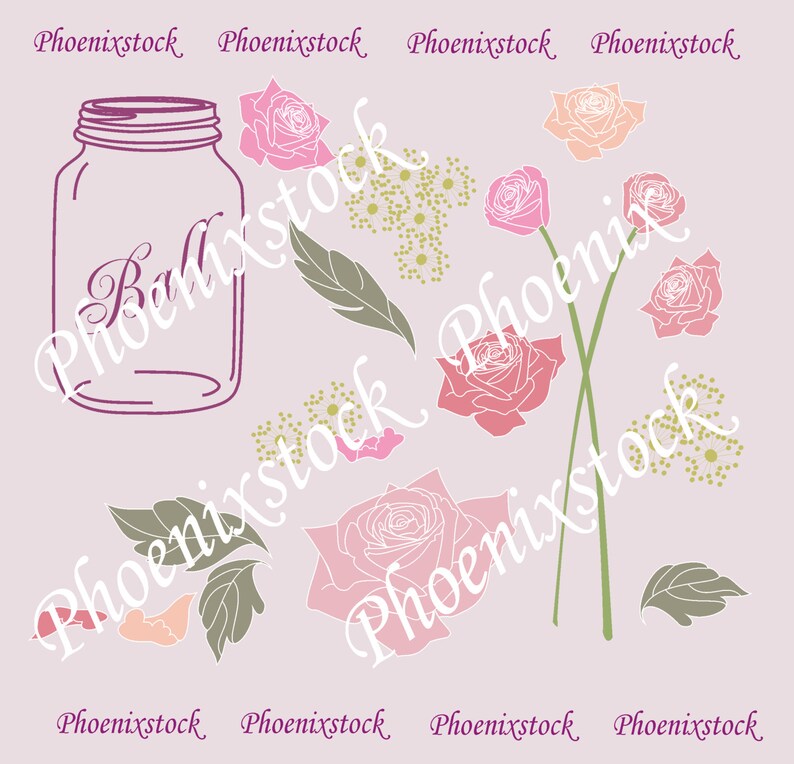 Wedding Clip Art/ Mason Jar Bouquet / Digital Clip Art/flower Clip Art ...