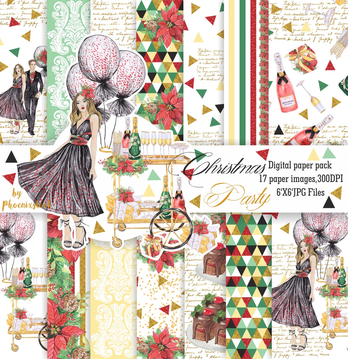 Christmas Paper Pack Digital Paper Winter Party Paper Pack Scrapbook ...