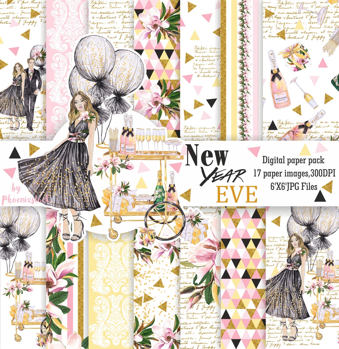 New Year Paper Pack Digital Paper Winter Wedding Paper Pack Scrapbook ...