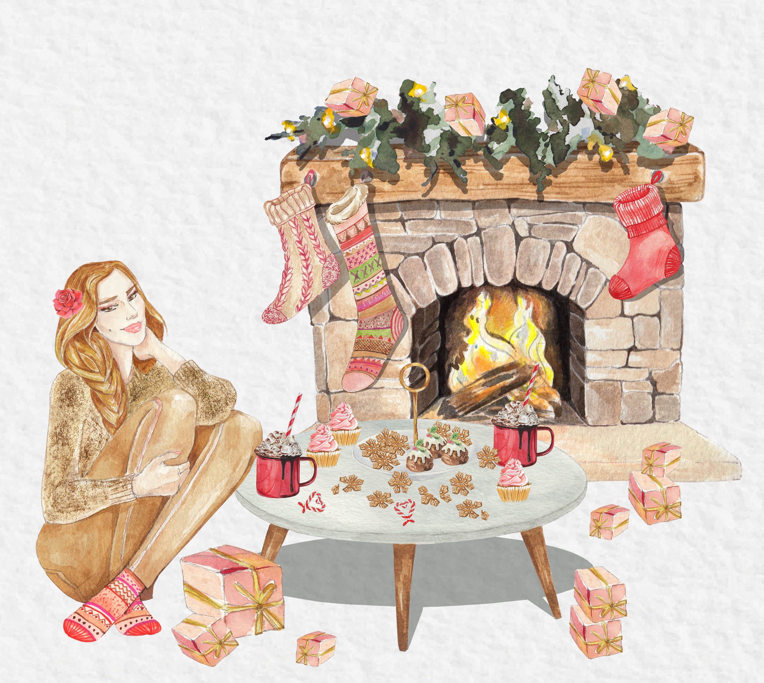 Christmas Clip Art Girl/watercolor Christmas/cozy Girl/watercolor Girl ...