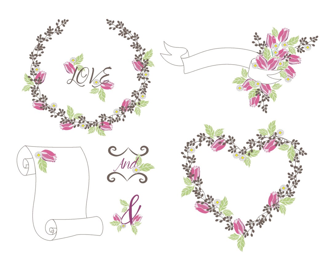 Wedding Clip Art/ Flower Clip Art/ Wreaths Flower/ Flower Hart/flower ...