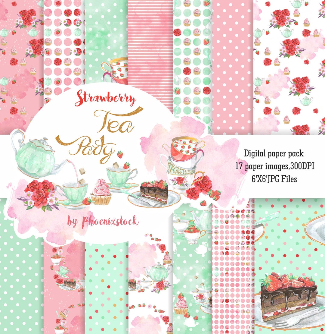Tea Party Paper Pack Spring Paper Pack Scrapbook Watercolor Digital ...