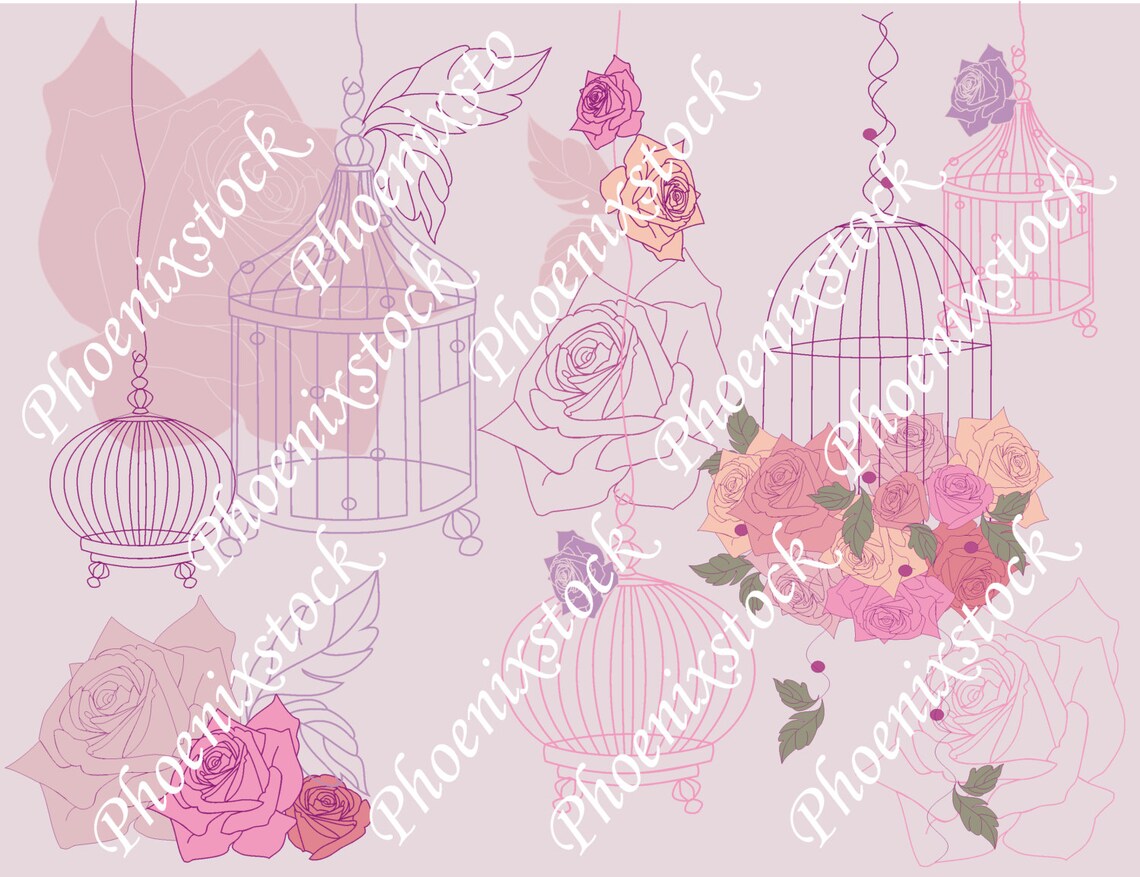 Wedding Clip Art/ Bird Cage/ Digital Clip Art/flower Clip Art/ Rose ...