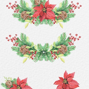 Watercolor Christmas Clipart/ Christmas Wreath Clip Art/ Watercolor Red ...