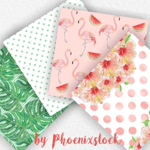 Watercolor Flamingo Paper Pack Digital Paper Flamingo Scrapbook Summer ...