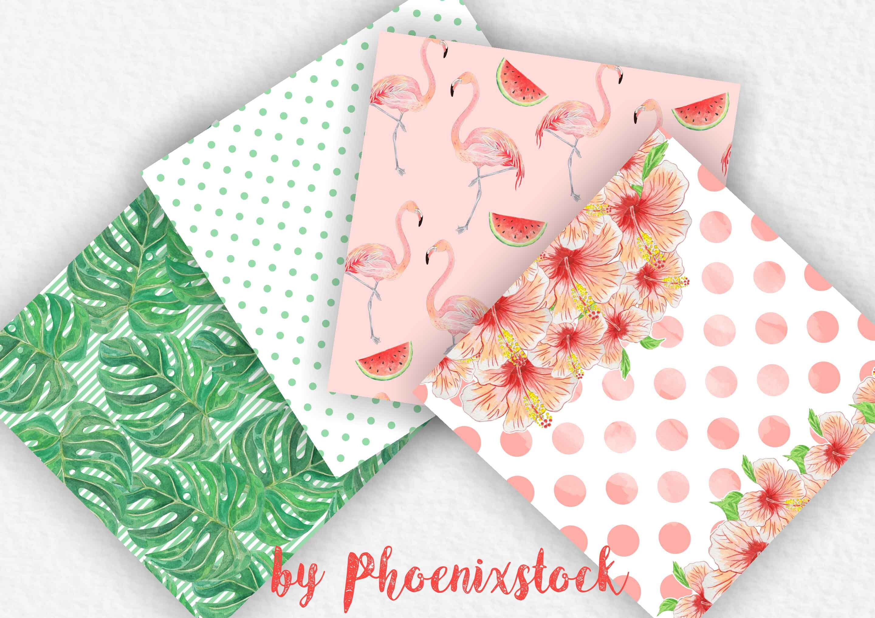Watercolor Flamingo Paper Pack Digital Paper Flamingo Scrapbook Summer ...