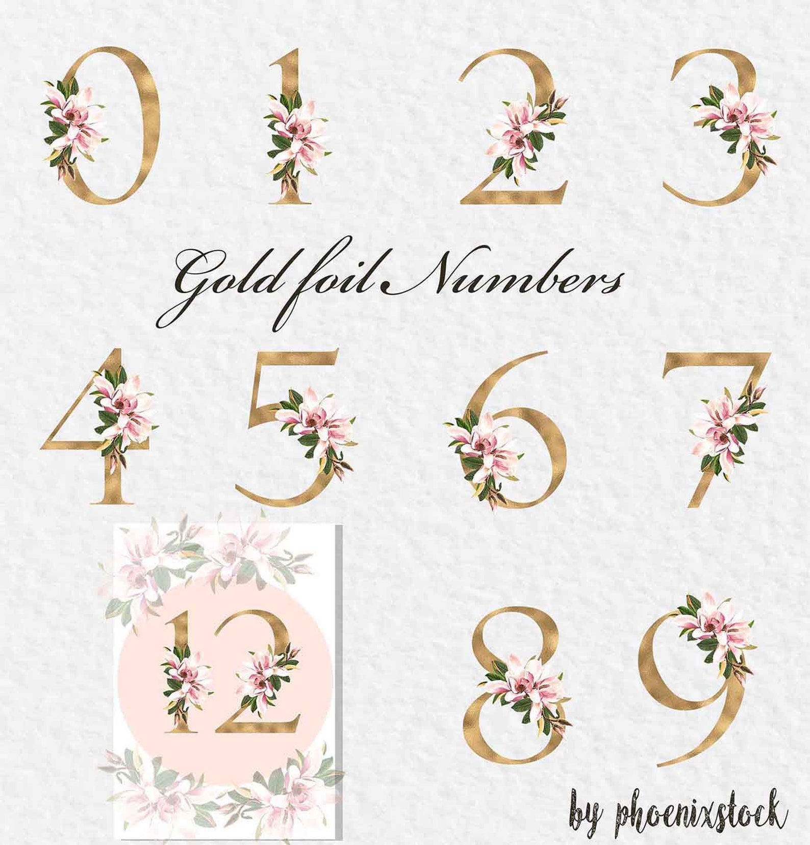 Gold Alphabet Foil Effect Floral Alphabet Clip Art Wedding Bridal Logo ...