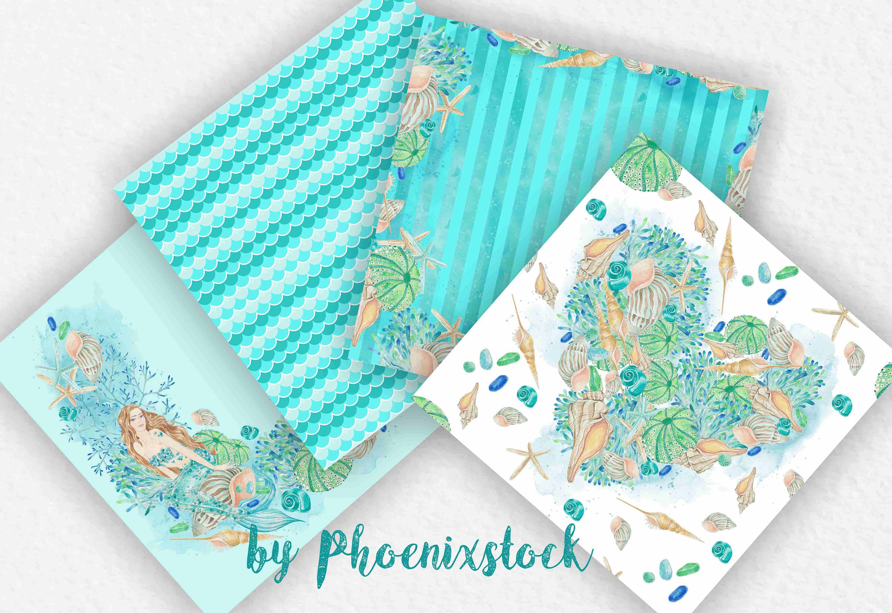 Mermaid Paper Pack Watercolor Sea Paper Pack Wedding Paper Pack ...