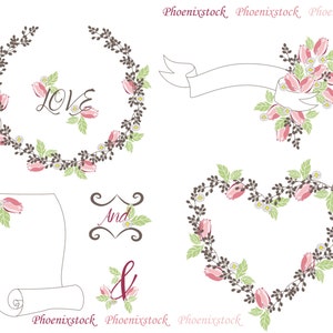Wedding Clip Art/ Flower Clip Art/ Wreaths Flower/ Flower Hart/flower ...