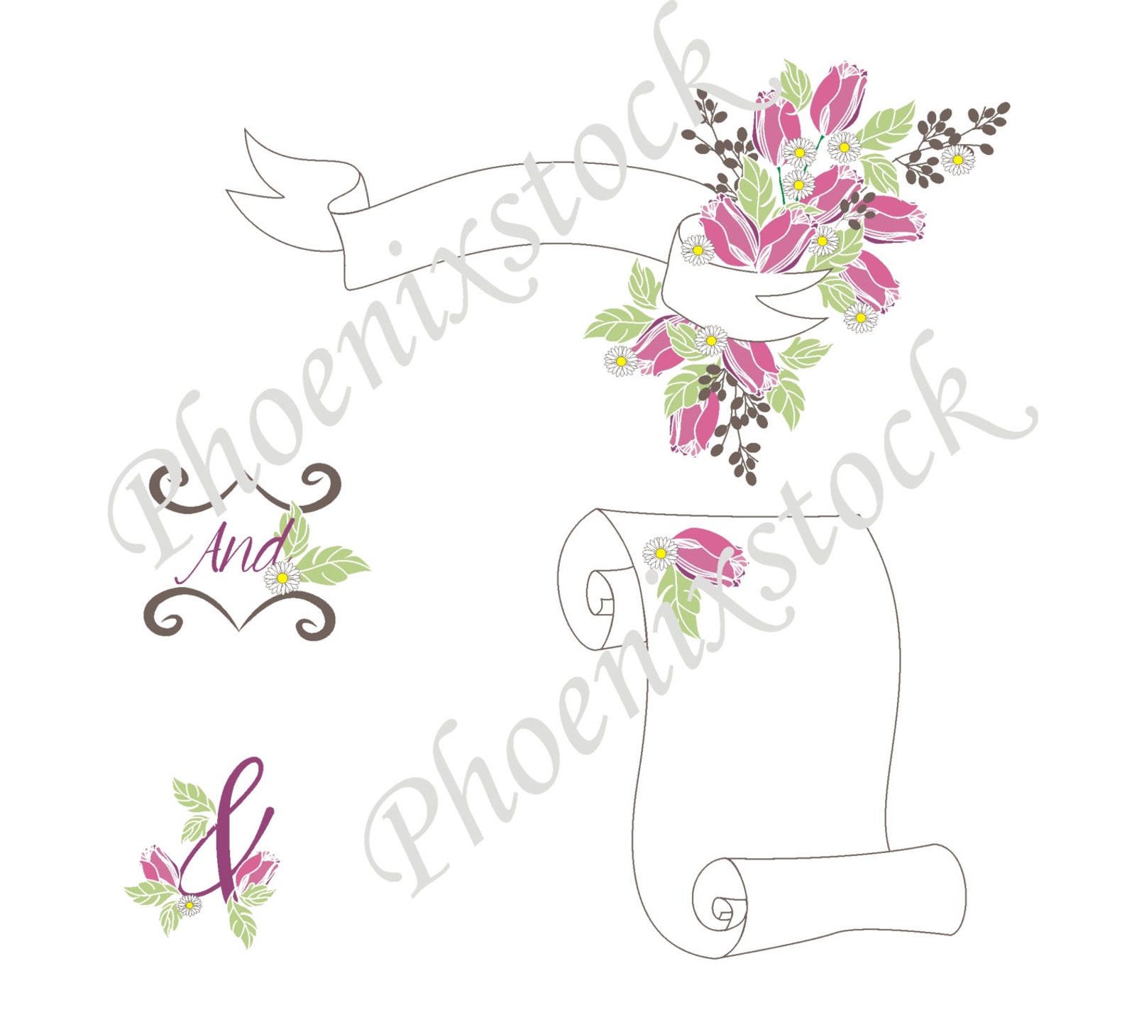 Wedding Clip Art/ Flower Clip Art/ Wreaths Flower/ Flower Hart/flower ...