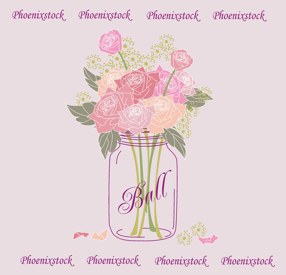 Wedding Clip Art/ Mason Jar Bouquet / Digital Clip Art/flower Clip Art ...