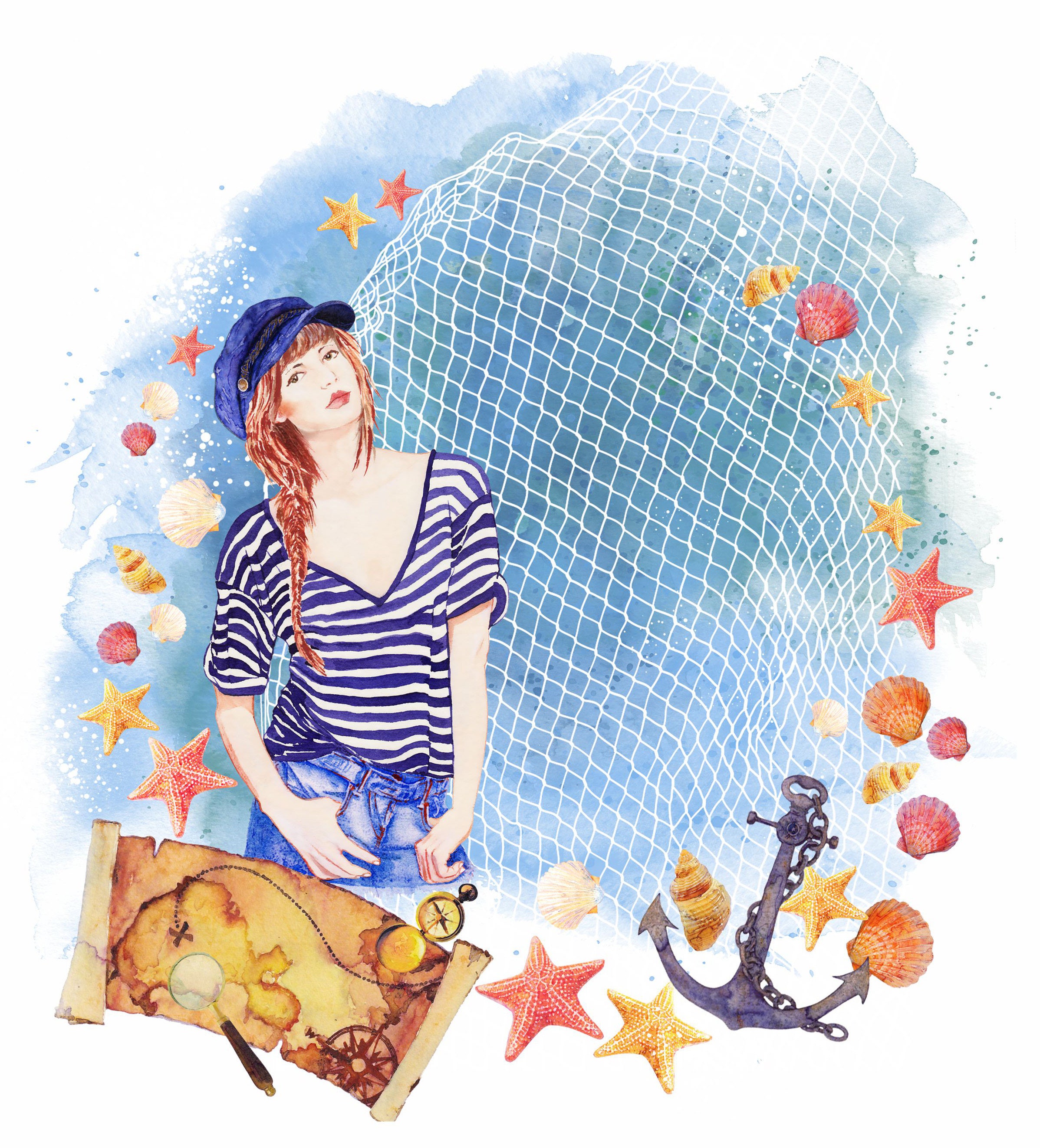 Watercolor Clip Art Nautical Watercolor Seaside Illustration Watercolor ...