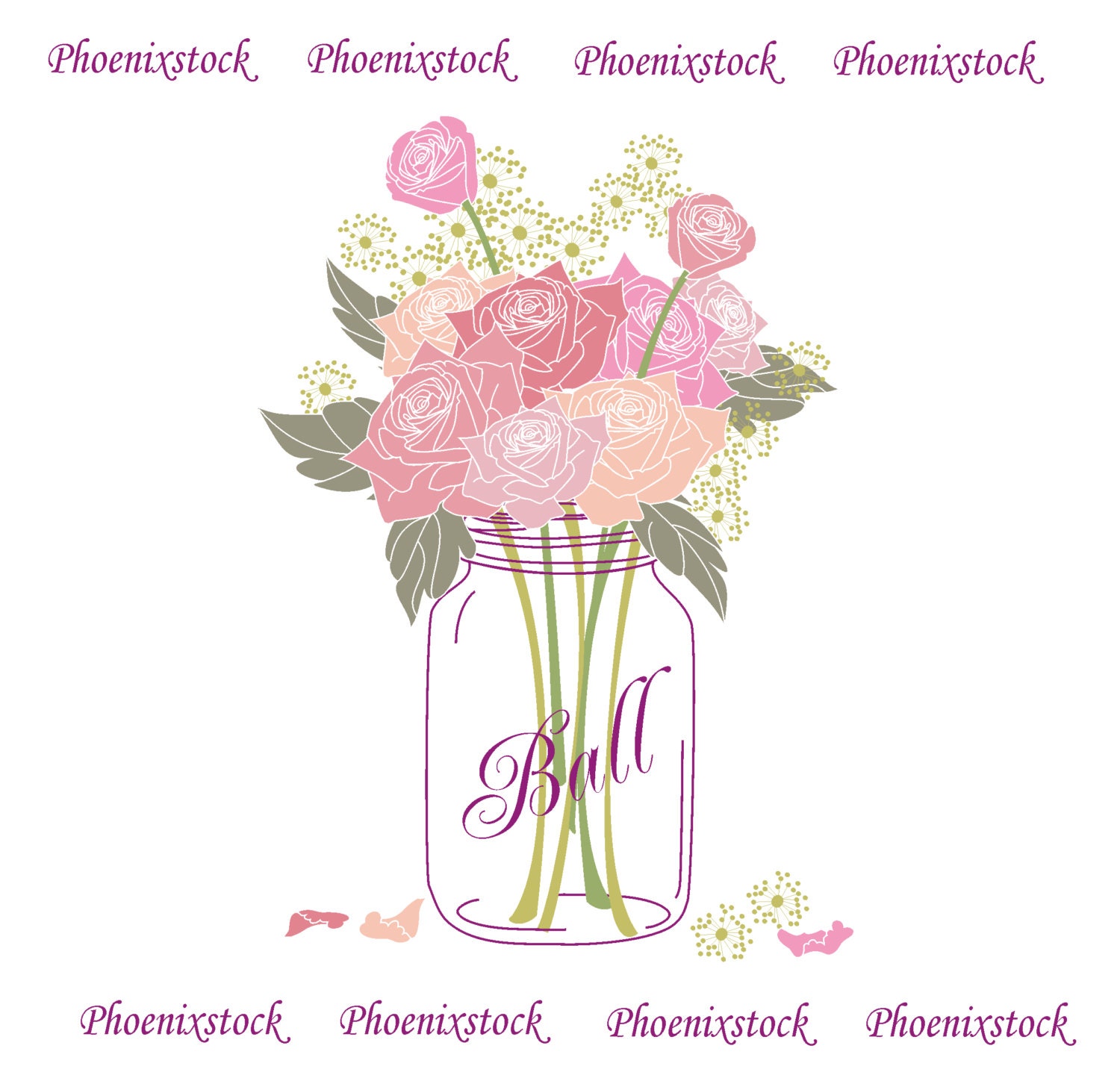 Wedding Clip Art/ Mason Jar Bouquet / Digital Clip Art/flower Clip Art ...