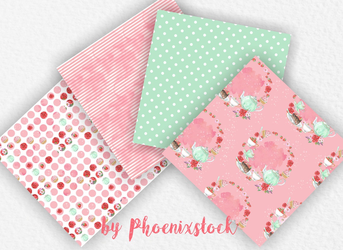 Tea Party Paper Pack Spring Paper Pack Scrapbook Watercolor Digital ...