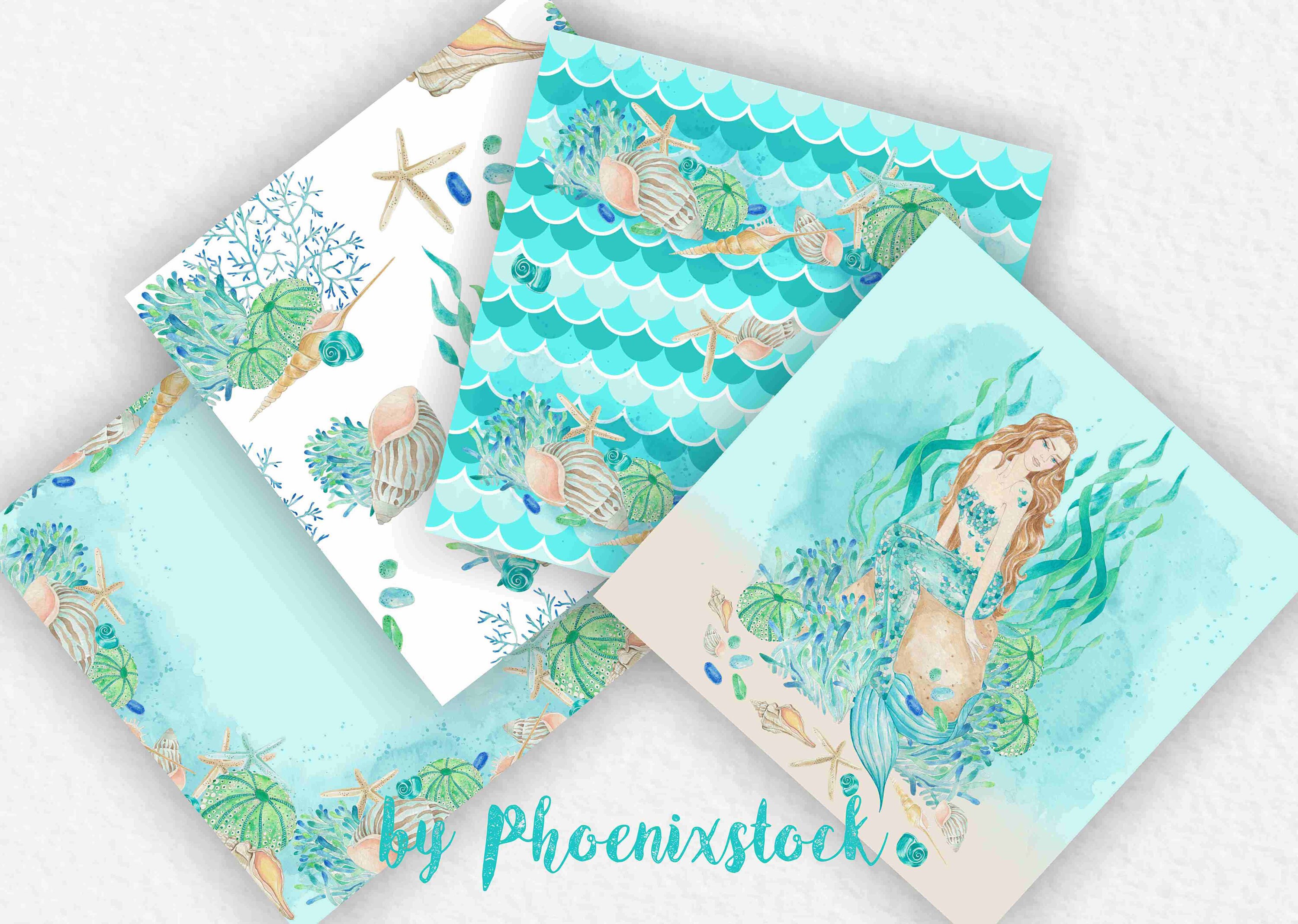 Mermaid Paper Pack Watercolor Sea Paper Pack Wedding Paper Pack ...